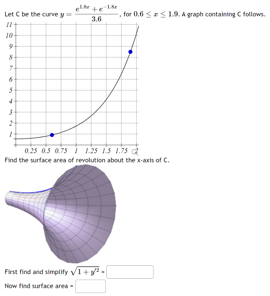 Solved Let C be the curve y=2ce1.8x+e−1.8x, for 0.6≤x≤1.9. A | Chegg.com