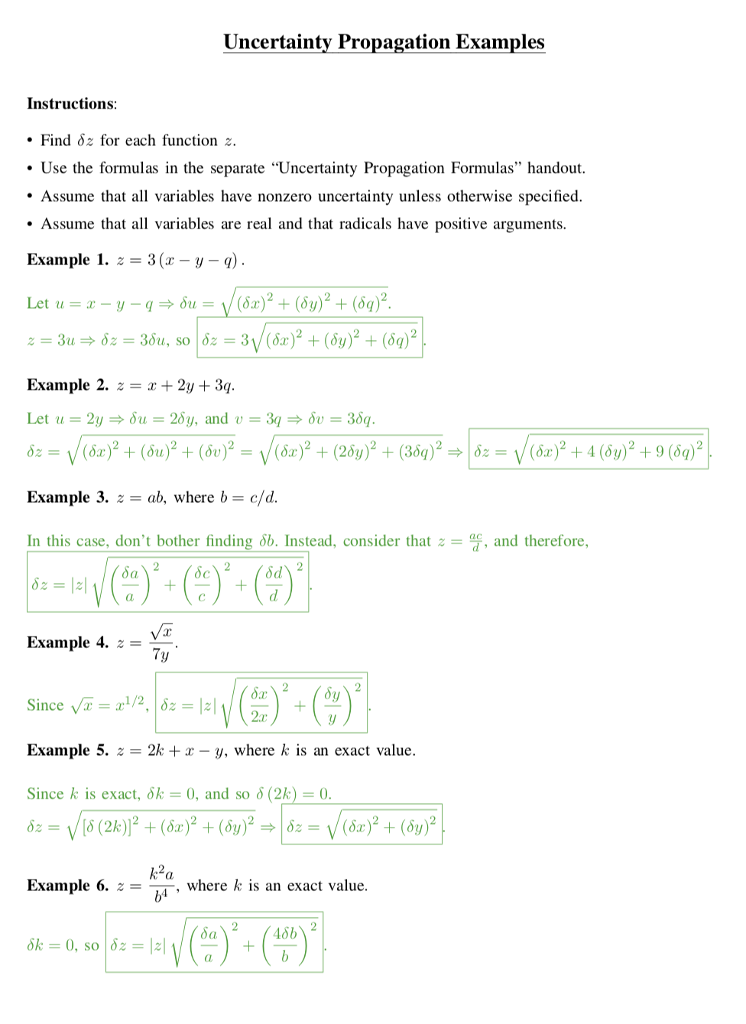 Solved Uncertainty Propagation Examples Instructions * Find | Chegg.com