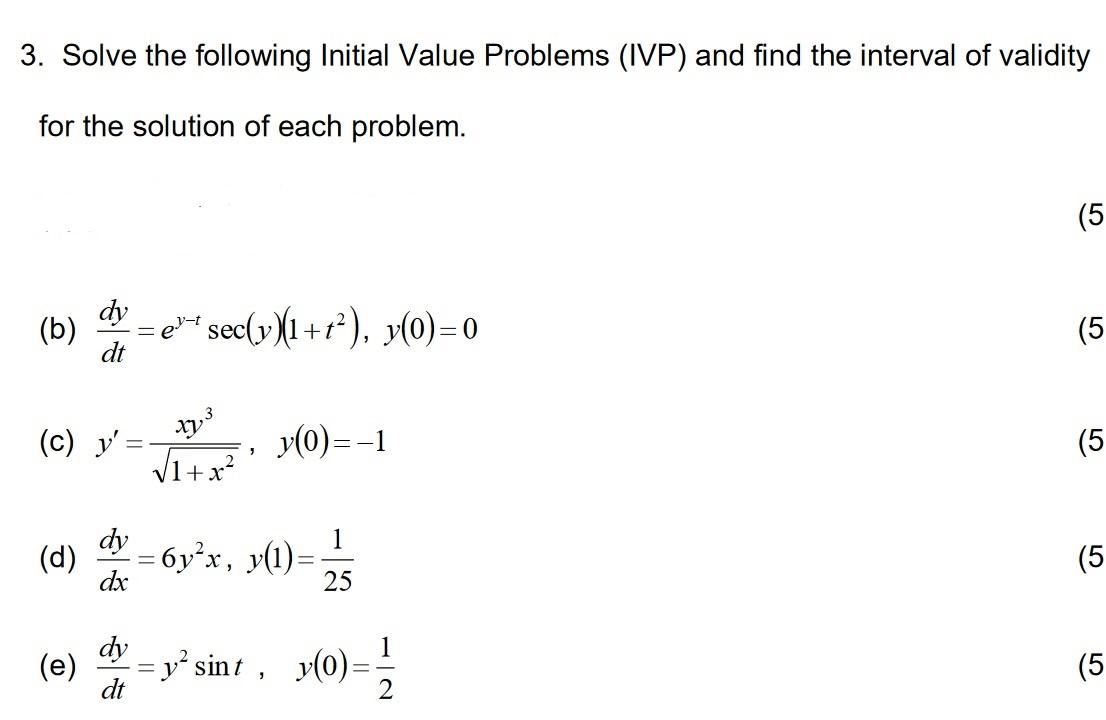 Solved 3. Solve the following Initial Value Problems (IVP) | Chegg.com