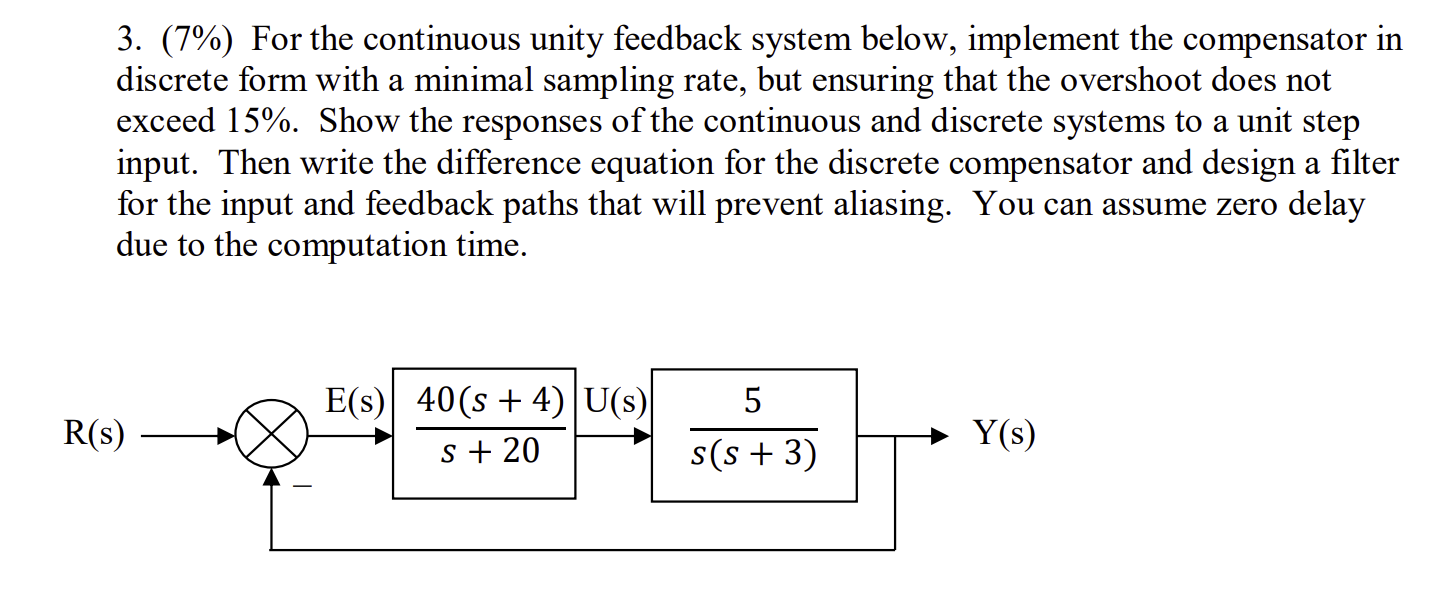 Solved 3. (7\%) For the continuous unity feedback system | Chegg.com