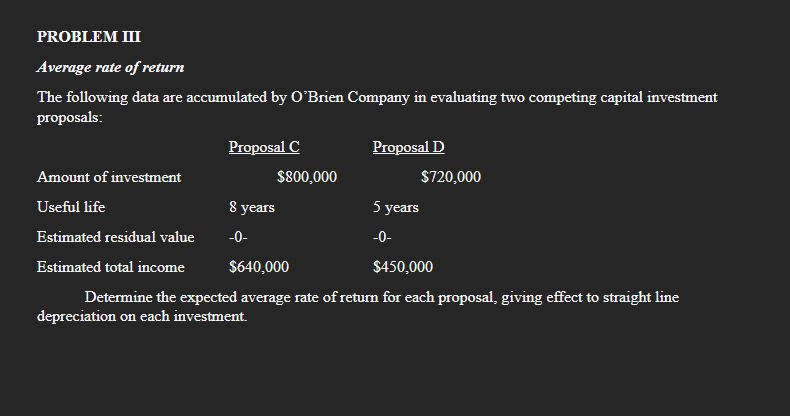 Solved Determine the expected average rate of return for | Chegg.com