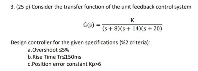 Solved 3. (25 p) Consider the transfer function of the unit | Chegg.com