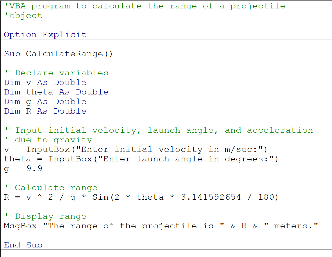 Solved Work of mine shown does step 1-3*** ﻿Write a VBA | Chegg.com