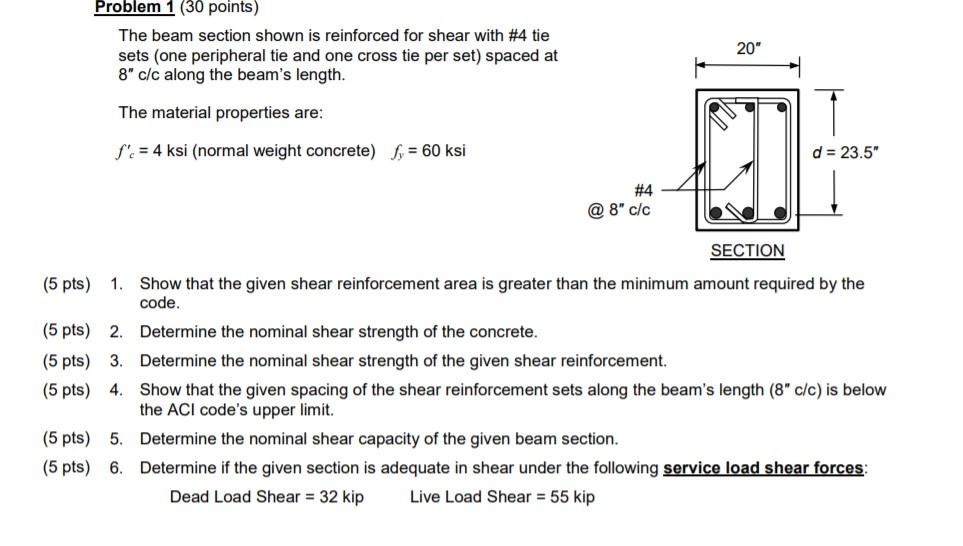 Solved Problem 1 (30 points) The beam section shown is | Chegg.com