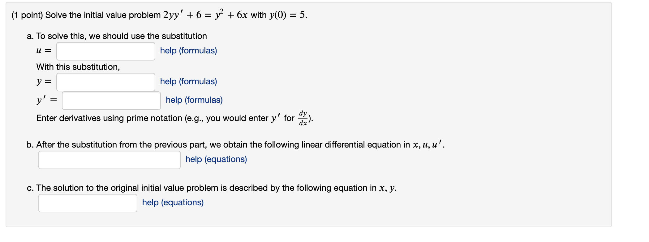 Solved (1 point) Solve the initial value problem 2yy' +6 = | Chegg.com