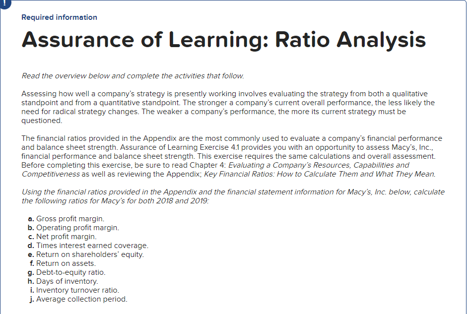 Solved Required information Assurance of Learning: Ratio | Chegg.com