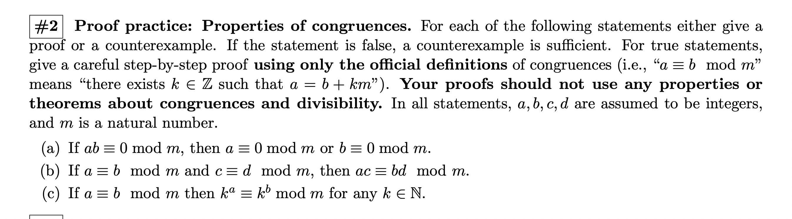 Solved \#2 Proof practice: Properties of congruences. For | Chegg.com