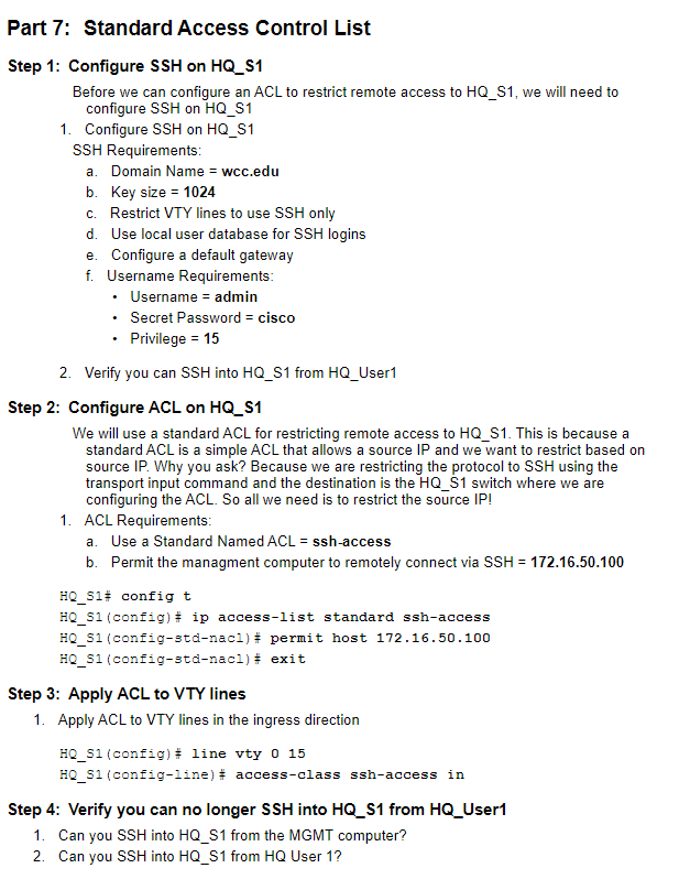 Solved Part 7: Standard Access Control List Step 1: | Chegg.com