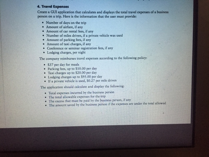 4 Travel Expenses Create A Gui Application That 