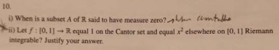 Solved i) ﻿When is a subset A ﻿of R ﻿said to have measure | Chegg.com