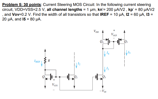 Solved Problem 5: 30 points: Current Steering MOS Circuit: | Chegg.com