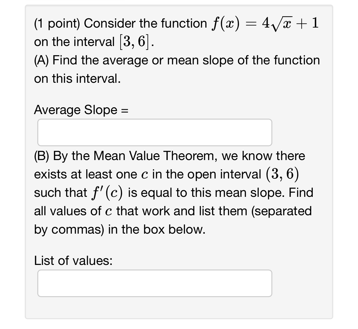 Solved (1 point) Consider the function f(x)=4x+1 on the | Chegg.com