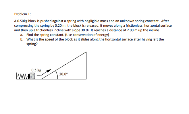 Solved Problem 1: A 0.50kg block is pushed against a spring | Chegg.com