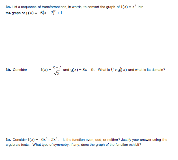 Solved 3a. List a sequence of transformations, in words, to | Chegg.com