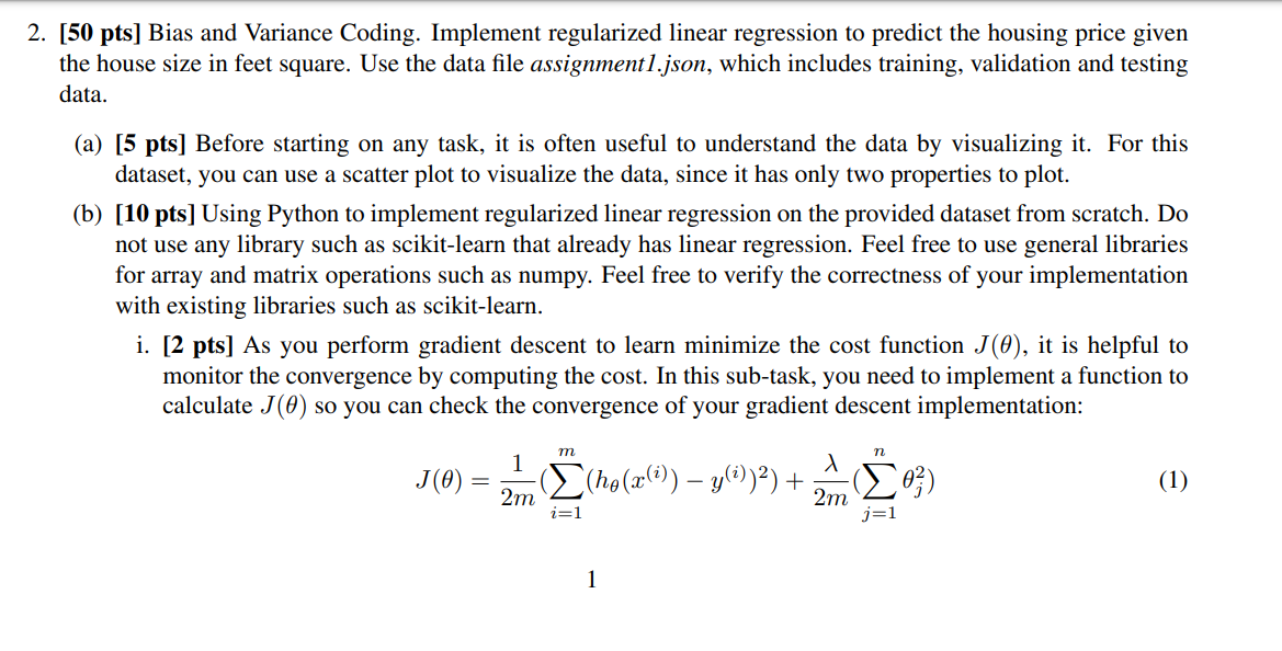 Solved 2. [50 pts] Bias and Variance Coding. Implement | Chegg.com