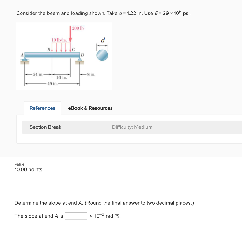 Solved Consider the beam and loading shown. Take d-1.22 in. | Chegg.com