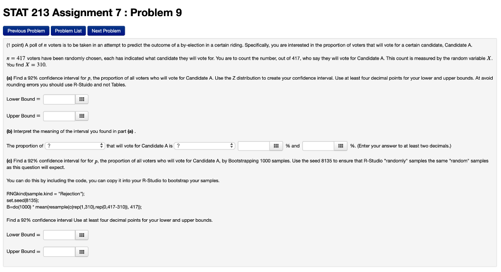Stat 213 Assignment 7 Problem 9 Previous Problem