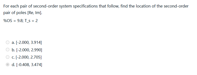 Solved For each pair of second-order system specifications | Chegg.com