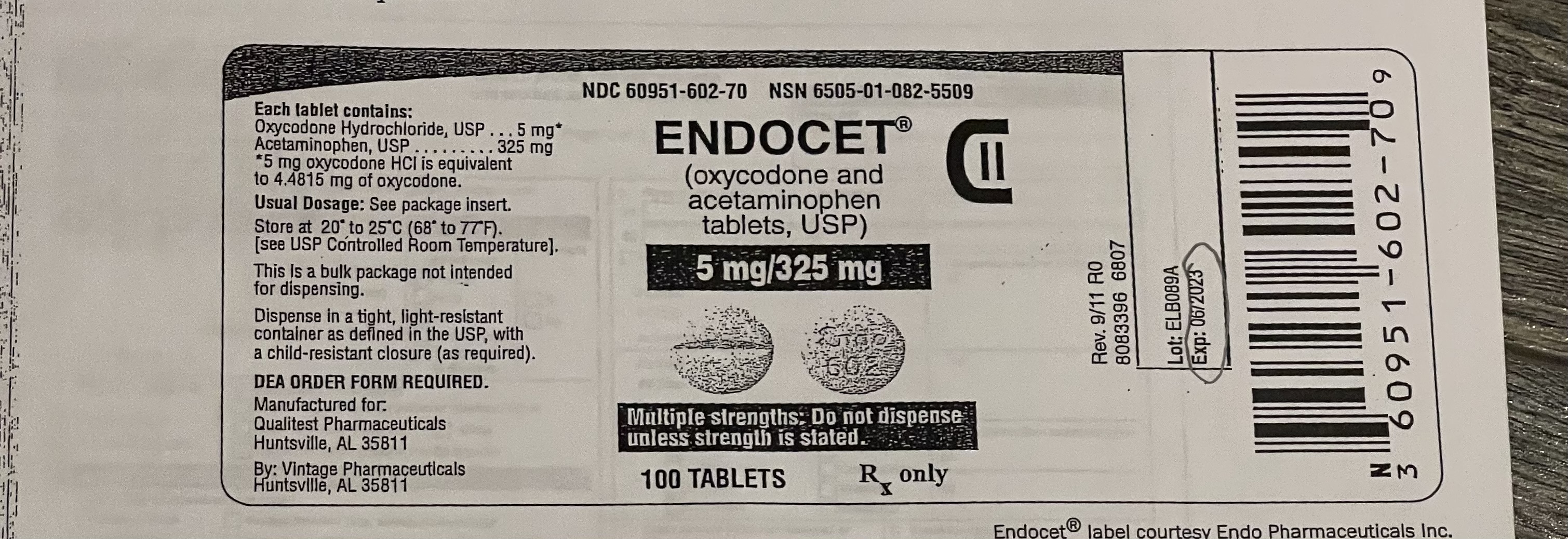 Solved Endocet ® label courtesy Endo Pharmaceuticals Inc.1. | Chegg.com