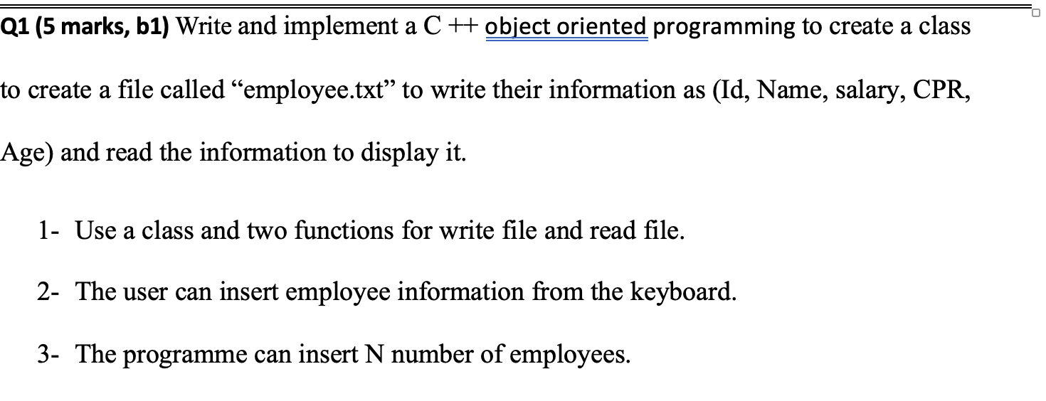Solved O Q1 (5 marks, b1) Write and implement a C ++ object | Chegg.com Solved O Q1 (5 marks, b1) Write and implement a C ++ object | Chegg.com
