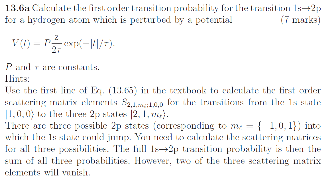 Solved 13.6a Calculate the first order transition | Chegg.com