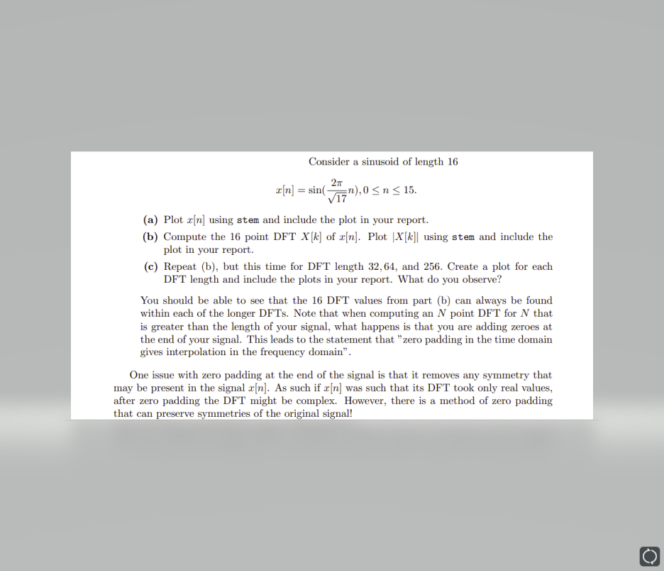 Solved Consider a sinusoid of length 16 | Chegg.com