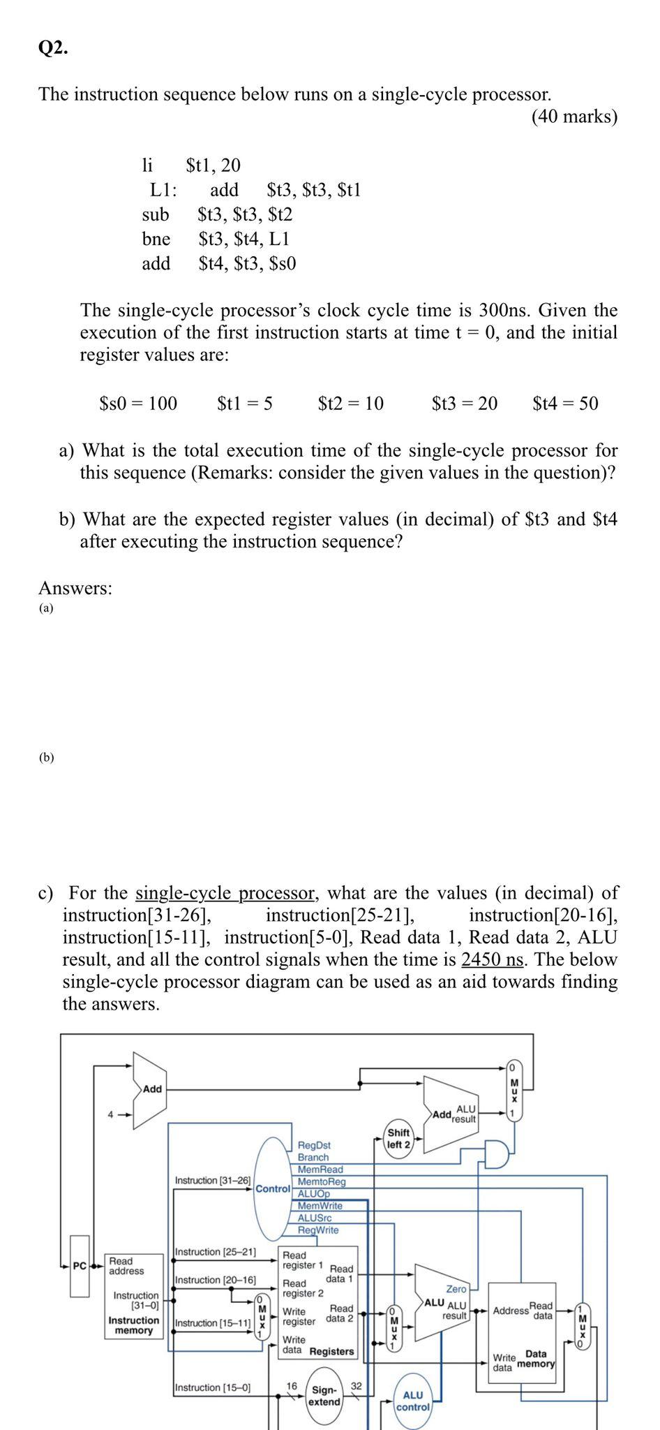 Solved Q2. The instruction sequence below runs on a | Chegg.com