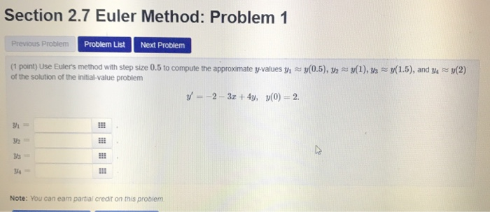 Solved Section 2.7 Euler Method: Problem 1 Previous Problenm | Chegg.com