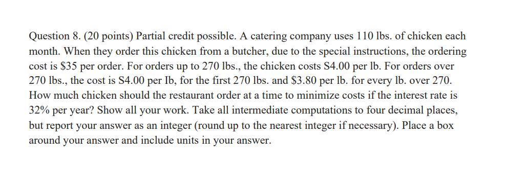 Question 8 20 Points Partial Credit Possible A 