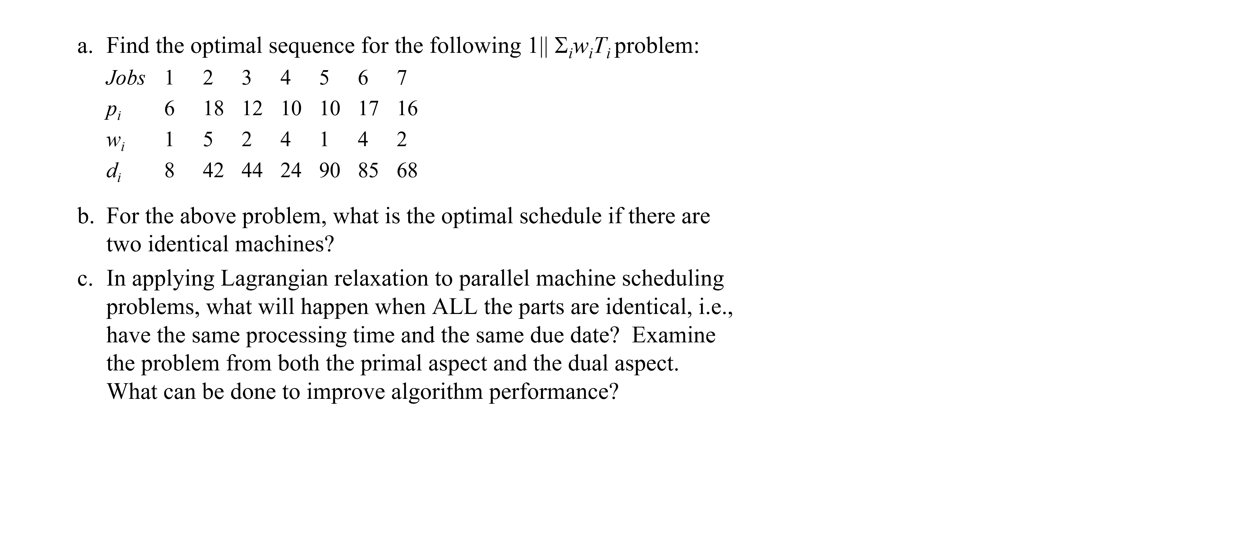 Solved a. Find the optimal sequence for the following 1|| | Chegg.com