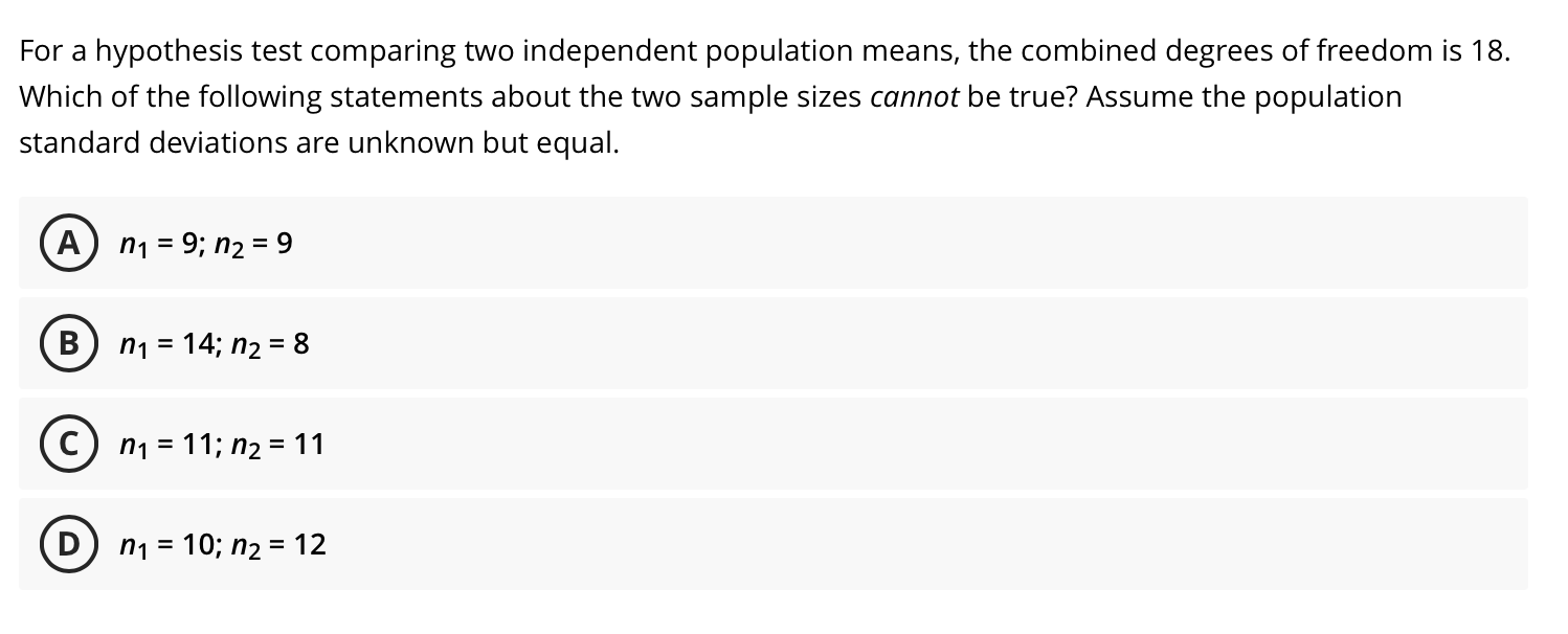 Solved For a hypothesis test comparing two independent | Chegg.com