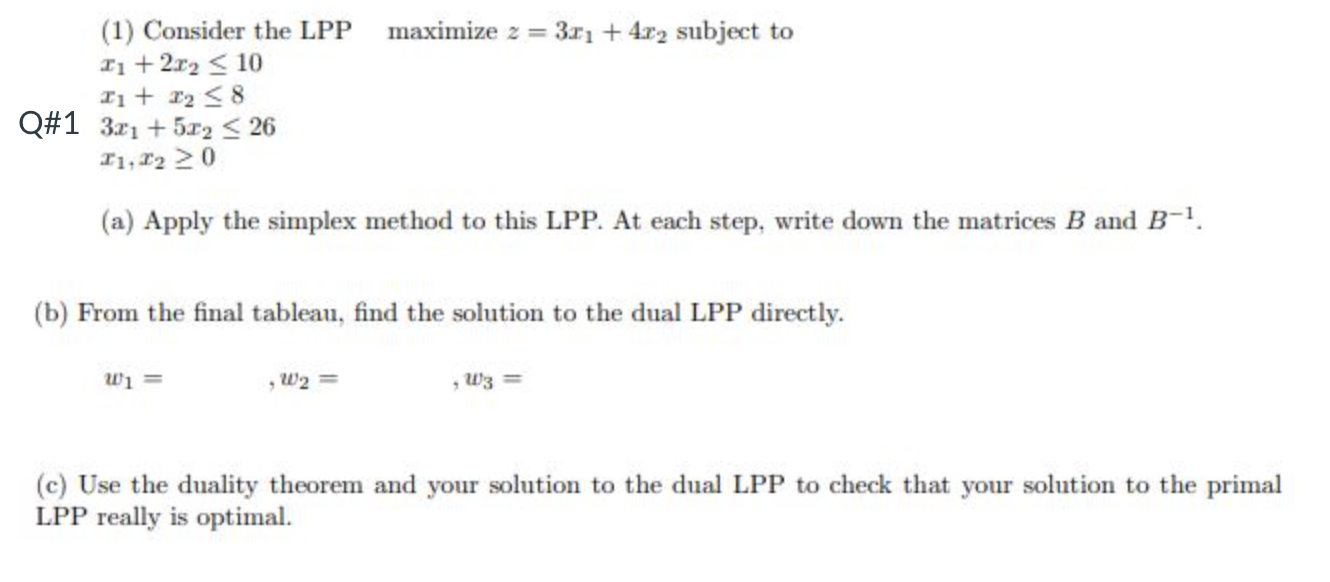 (1) Consider the LPP maximize z=3x1+4x2 subject to | Chegg.com