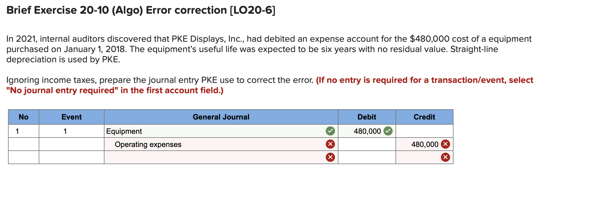 Solved Brief Exercise 20-10 (Algo) Error correction (LO20-6] | Chegg.com