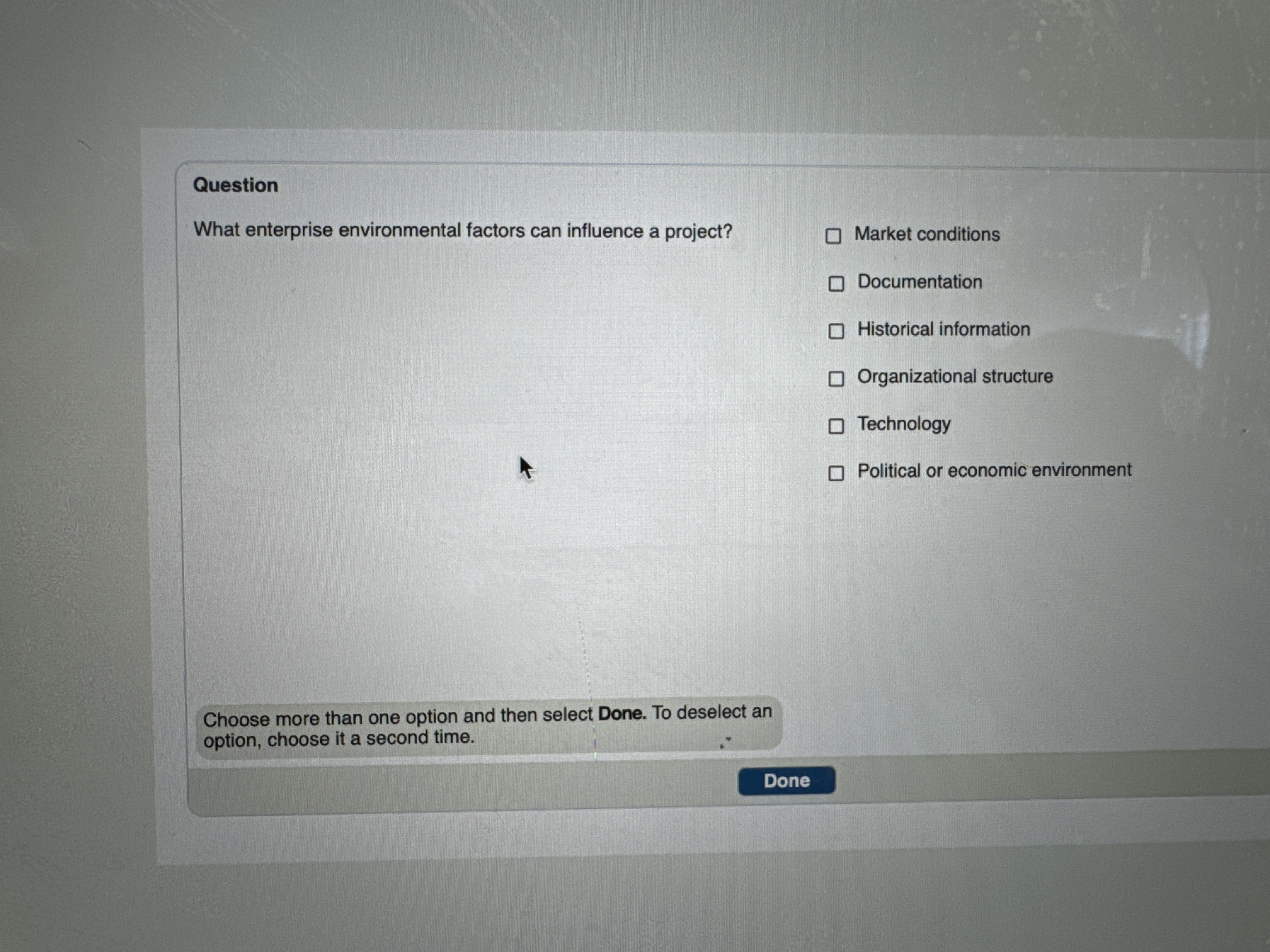 Solved QuestionWhat enterprise environmental factors can | Chegg.com