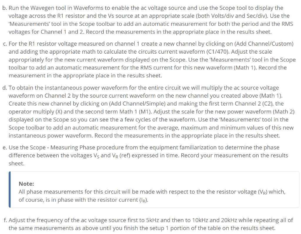 b. Run the Wavegen tool in Waveforms to enable the ac | Chegg.com