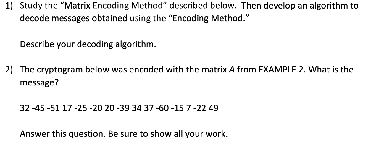 1) Study the “Matrix Encoding Method" described | Chegg.com