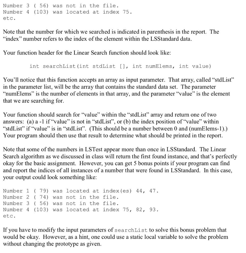 Program 1- Linear Search Algorithm In Computer | Chegg.com