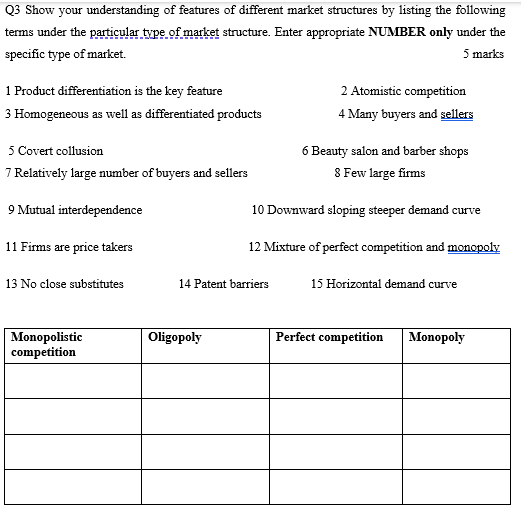 Solved Q3 Show your understanding of features of different | Chegg.com
