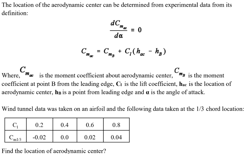 The location of the aerodvnamic center can be | Chegg.com
