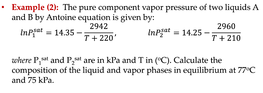 Solved Example (2): The pure component vapor pressure of two | Chegg.com