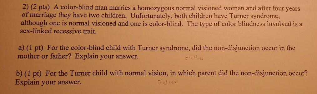 Solved 2 2 Pts A Color Blind Man Marries A Homozygous 0484