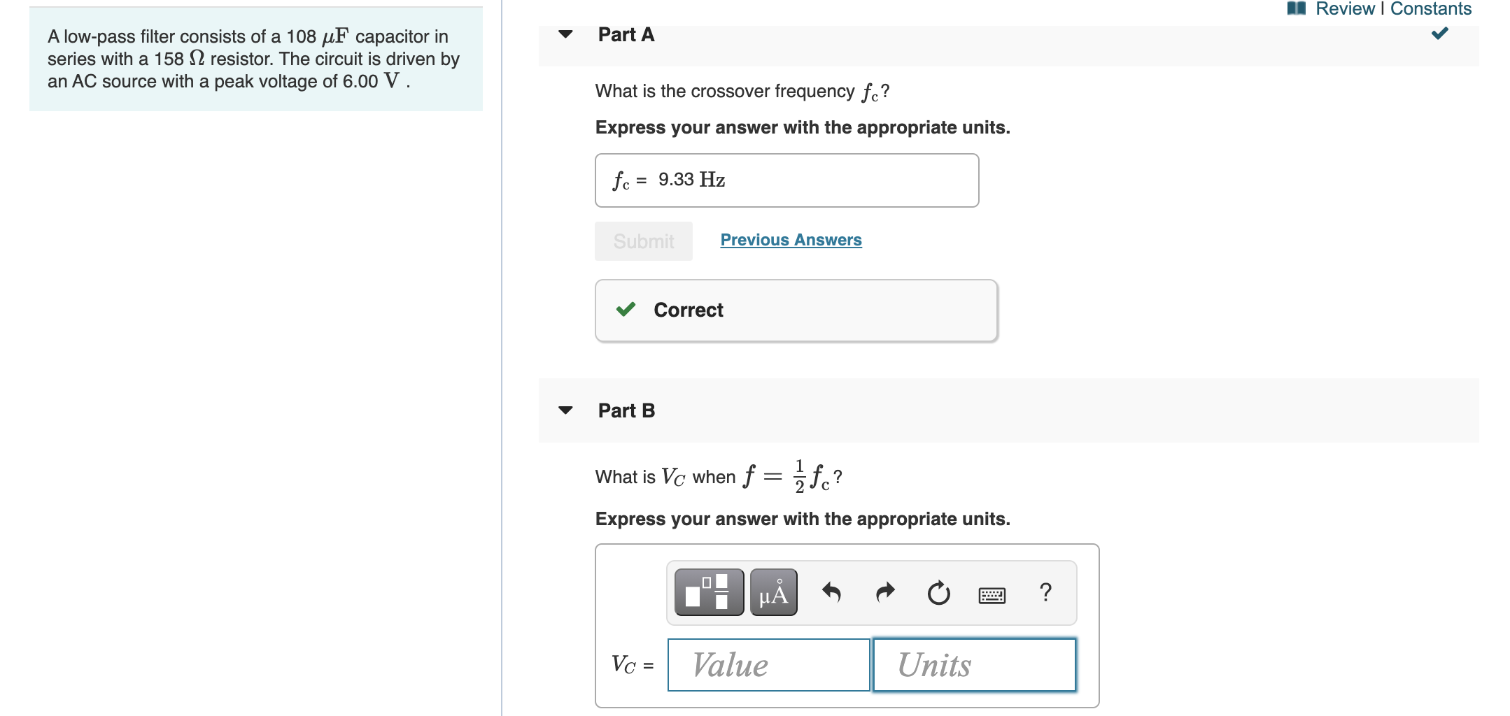 Solved Review | Constants Part A A low-pass filter consists | Chegg.com