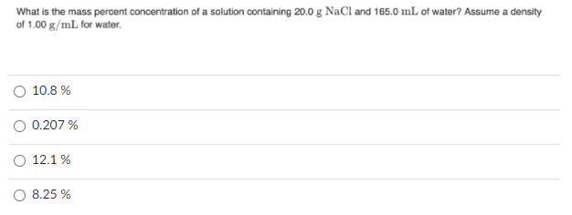 Solved What is the mass percent concentration of a solution | Chegg.com