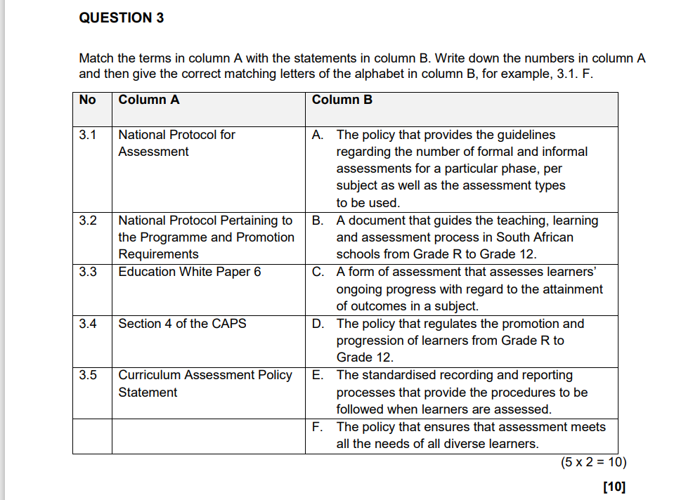 Solved Match the terms in column A with the statements in | Chegg.com