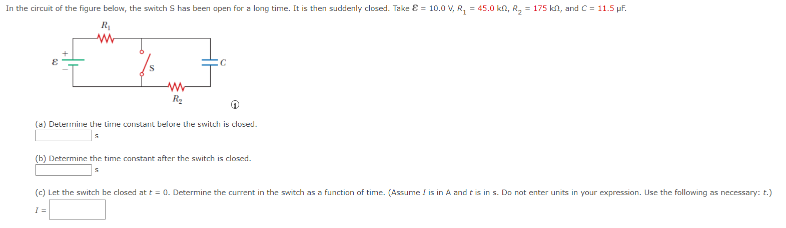 Solved In the circuit of the figure below, the switch S has | Chegg.com