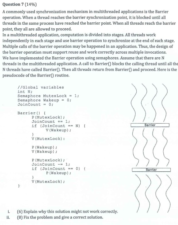 Solved Question 7 (14%) A commonly used synchronization | Chegg.com