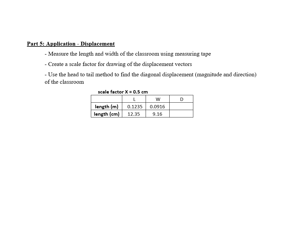 Solved Part 5: Application - Displacement - Measure the | Chegg.com