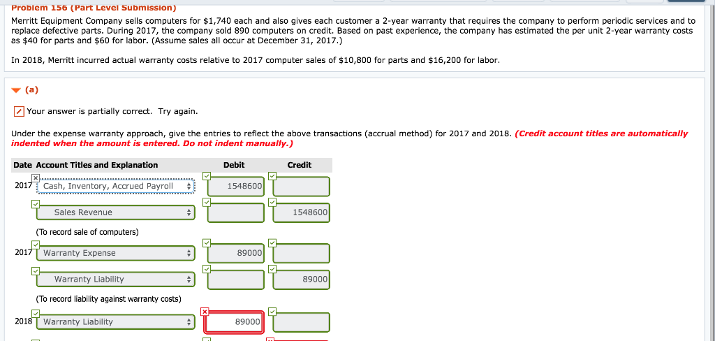 Solved Problem 156 (Part Level Submission) Merritt Equipment | Chegg.com