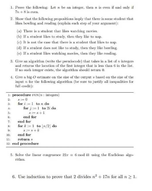 Solved 1. Prove the following: Let n be an integer, then n | Chegg.com
