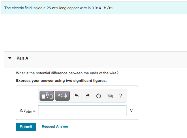 Solved The electric field inside a 25-cm-long copper wire is | Chegg.com